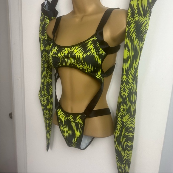 Dolls Kill | Tops | Club Exx X Dolls Kill Lime Green Black Mesh Cut Out Bodysuit Leg Pieces Nwot ...